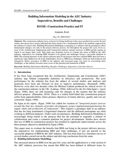 Bim In Aec Industry Building Information Modeling Science And