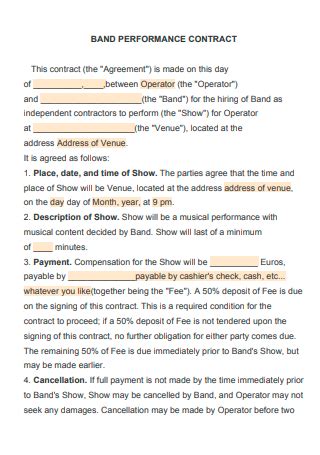 10 Free Band Performance Contract Samples To Download