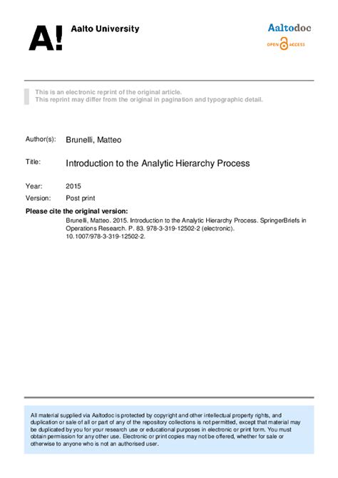 Pdf The Analytic Hierarchy Process