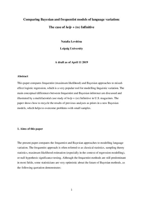 Pdf Comparing Bayesian And Frequentist Models Of Language Variation