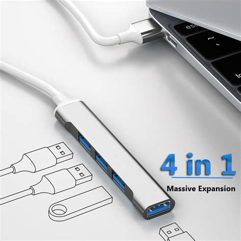 USB Type C Hub Port Adapter USB Multi Splitter In Docking Station SuperSpeed Aluminum