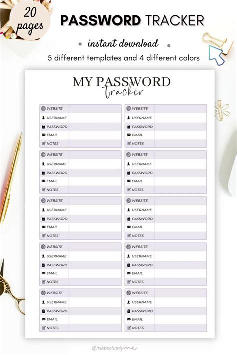 password keeper printable password tracker password log password