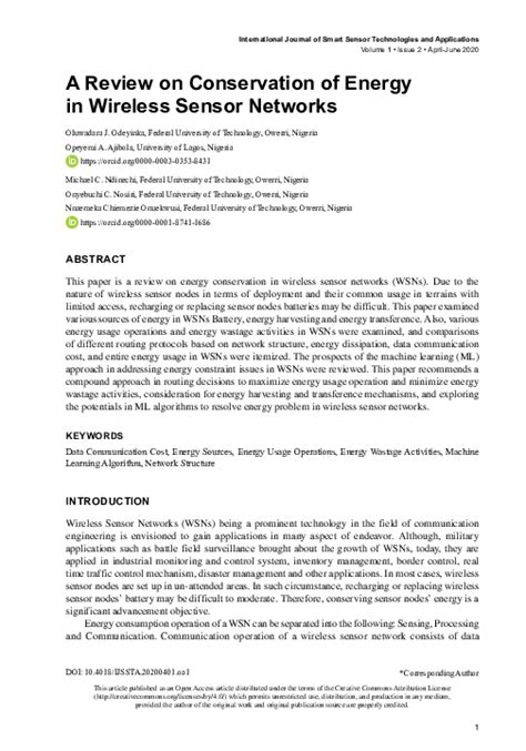 Pdf A Review On Conservation Of Energy In Wireless Sensor Networks Opeyemi Ajibola