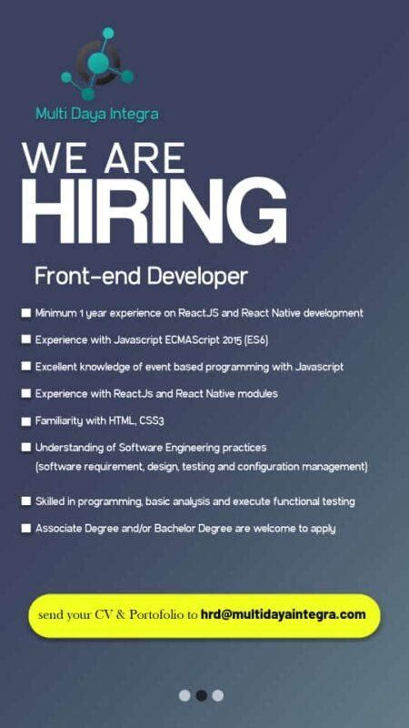 lowongan kerja frontend developer di pt multi daya integra jakartakerja