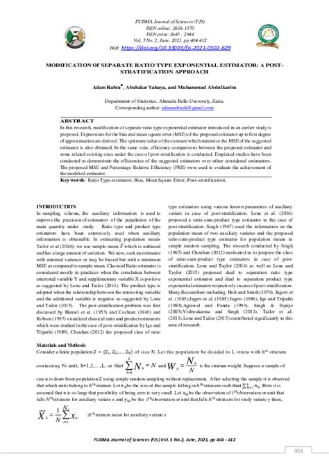 Pdf Modification Of Separate Ratio Type Exponential Estimator A Post
