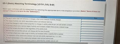 solved e5 1 static matching terminology [lo 5 1 5 5