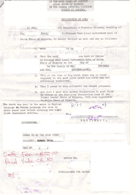 Declaration Of Age Nigeria Musterübersetzungen Von Urkunden