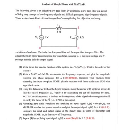 Solved Analysis Of Simple Filters With Matlab The Following