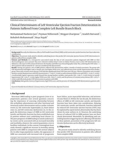 Pdf Clinical Determinants Of Left Ventricular Ejection Fraction