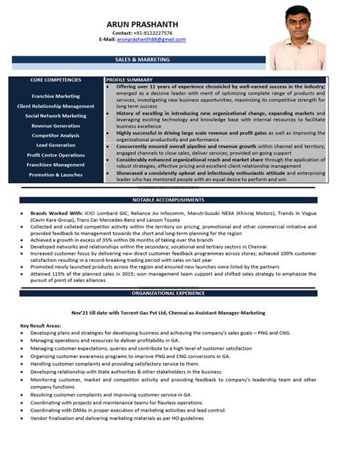 Arun Prashanth Resume Pdf Marketing Sales