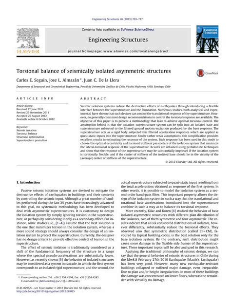 Pdf Torsional Balance Of Seismically Isolated Asymmetric Structures