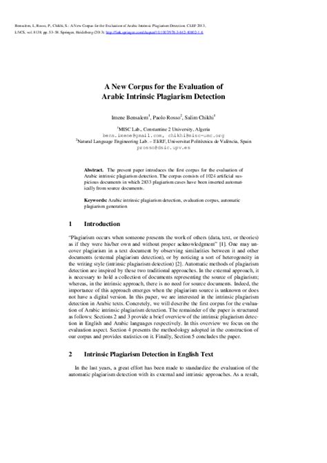 Pdf A New Corpus For The Evaluation Of Arabic Intrinsic Plagiarism