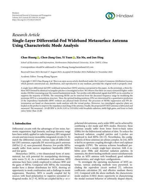 Pdf Single Layer Differential Fed Wideband Metasurface Antenna Using Characteristic Mode Analysis
