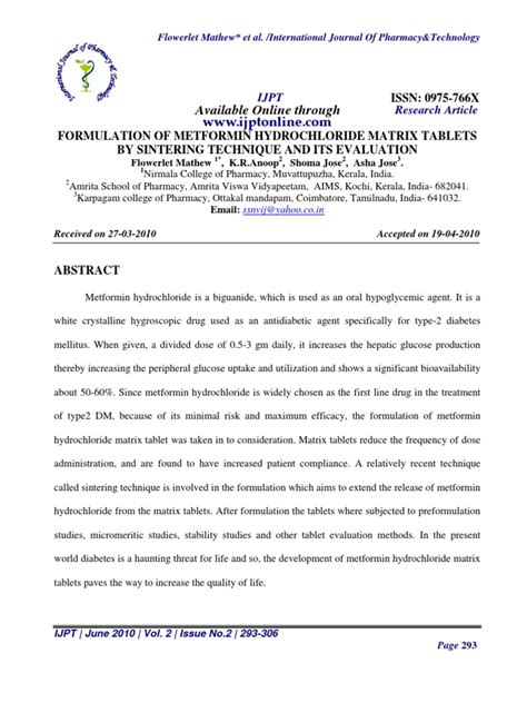 Formulation And Evaluation Of Metformin Hydrochloride Matrix Tablets