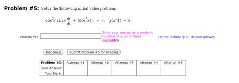 Solved Problem Solve The Following Initial Value Chegg