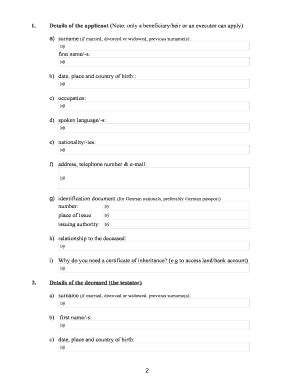 Fillable Online 1 Re Application For A Certificate Of Inheritance This Form Is Part Of Fax