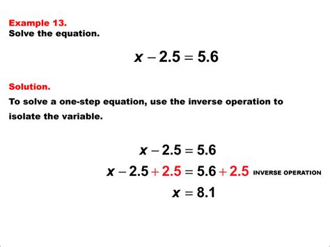 Math Example Solving One Step Equations Example 13 Media4math