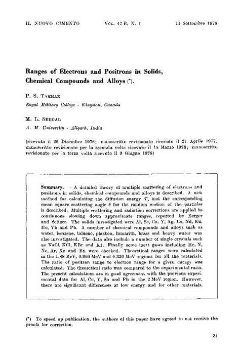Pdf Ranges Of Electrons And Positrons In Solids Chemical Compounds