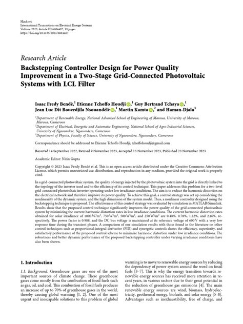 Backstepping Controller Design For Power Quality Improvement In A Two