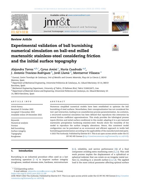 Pdf Experimental Validation Of Ball Burnishing Numerical Simulation On Ball End Milled
