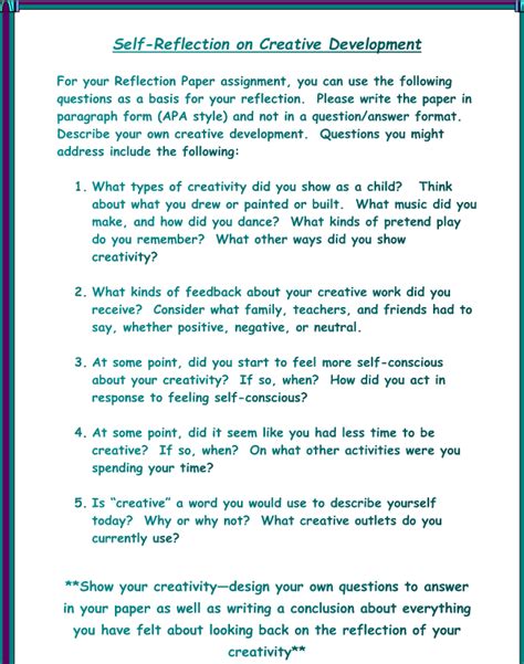 Solved Self Reflection On Creative Development For Your Chegg