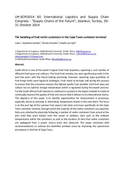 Pdf The Handling Of Fruit Reefer Containers In The Cape Town Container Terminal