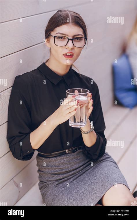 Beautiful Brunette With Glasses Stock Photo Alamy