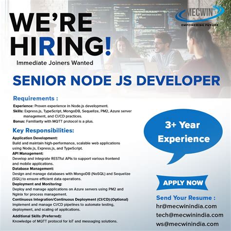 Nodejs Developer Techjobs Careeropportunity Joinourteam Srnodejs