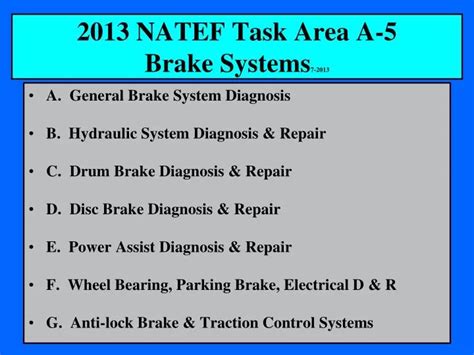 PPT 2013 NATEF Task Area A 5 Brake Systems 7 2013 PowerPoint Presentation ID 3196710
