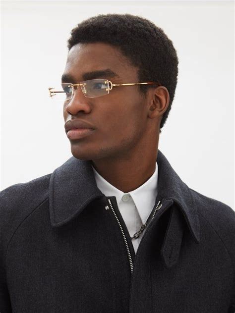 Cartier Eyewear Rimless Rectangular Metal Glasses Mens Gold Artofit