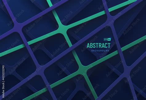 Abstract Green And Dark Blue Geometric Line Overlap Layers On Dark Background Modern Tech