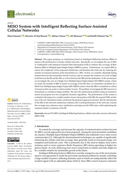 pdf miso system with intelligent reflecting surface assisted cellular
