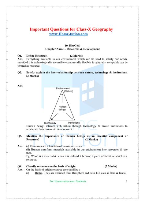 Important Questions For Class 10 Social Science Geography Chapter 1 Resource And Development Important Questions For Class 10 Social Science Geography Chapter 1 Resource And Development