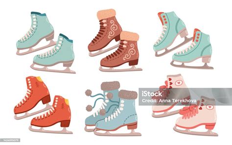 피겨 스케이팅 스케이트는 흰색 벡터 일러스트레이션에서 격리 된 평면 디자인을 설정합니다 피겨 스케이팅에 대한 스톡 벡터 아트 및 기타 이미지 피겨 스케이팅 겨울 스포츠