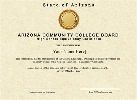 Arizona High School Equivalency Certificate Editable Ged Clever