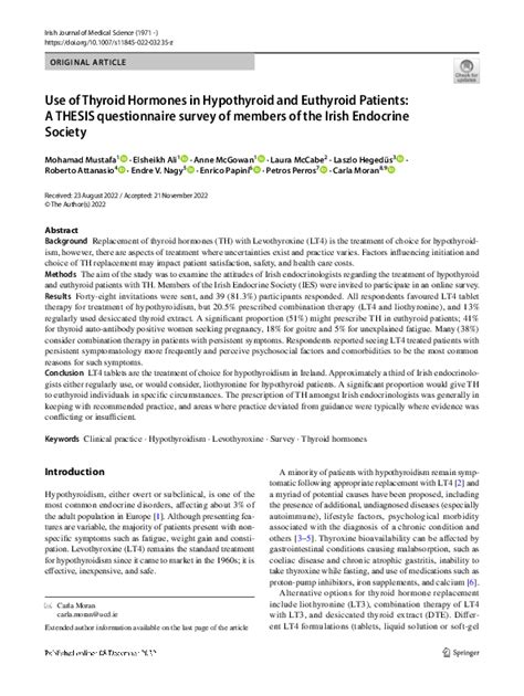 Pdf Use Of Thyroid Hormones In Hypothyroid And Euthyroid Patients A