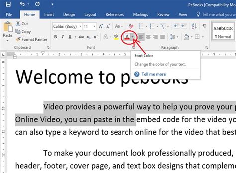 Microsoft Word Tutorial Font Color Option