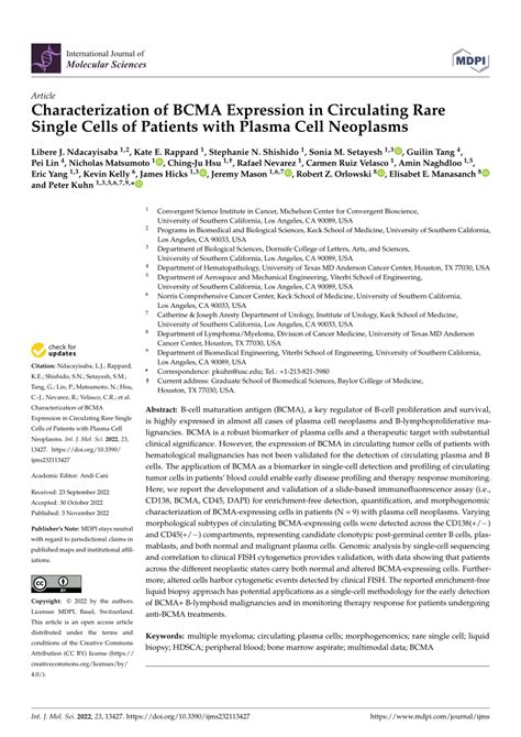 Pdf Characterization Of Bcma Expression In Circulating Rare Single Cells Of Patients With