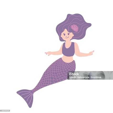 티셔츠와 직물 또는 어린이 패션 작품 어린이 책에 대한 예쁜 인어 현대적인 스타일의 패션 일러스트레이션 그리기 귀여운 인어공주 소녀 프린트 벡터 플랫 그림입니다 공주에 대한