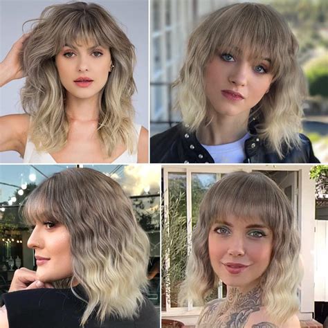 Gradient Blonde Aisi Hair Synthetic Wavy Curly Bob Wig With Bangs