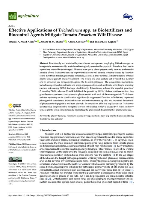 Pdf Effective Applications Of Trichoderma Spp As Biofertilizers And Biocontrol Agents