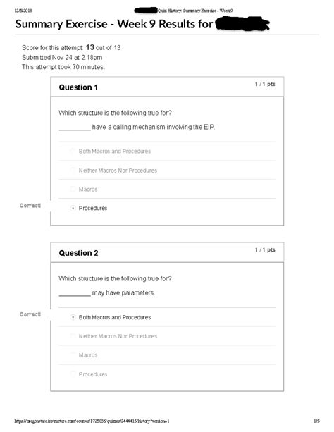 summary exercise week 9 question 1 1 1 pts which structure is the