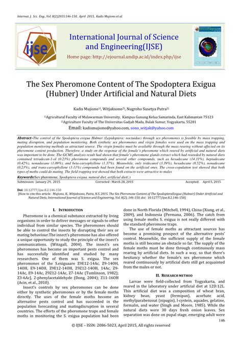 Pdf The Sex Pheromone Content Of The Spodoptera Exigua Hubner Under Artificial And Natural Diets