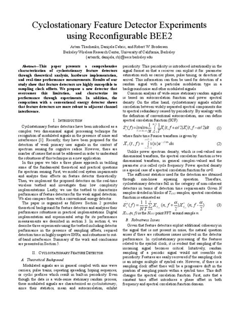 Cyclostationary Feature Detector Experiments Using Reconfigurable Bee2 Pdf Spectral Density