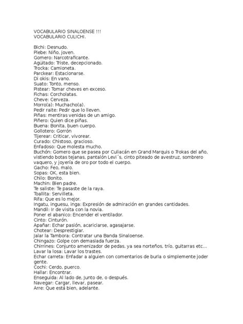 Vocabulario Y Regionalismos Sinaloenses Pdf