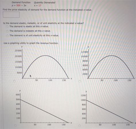 solved demand function p 500 3x quantity demanded x 17 find