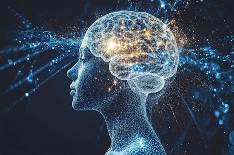 Digital artwork depicting a human head with neural connections glowing ...