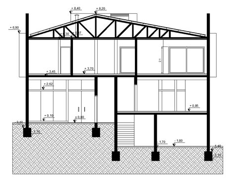 Front Section View Of 14x14m Duplex House Building Is Given In This Autocad Drawing Model