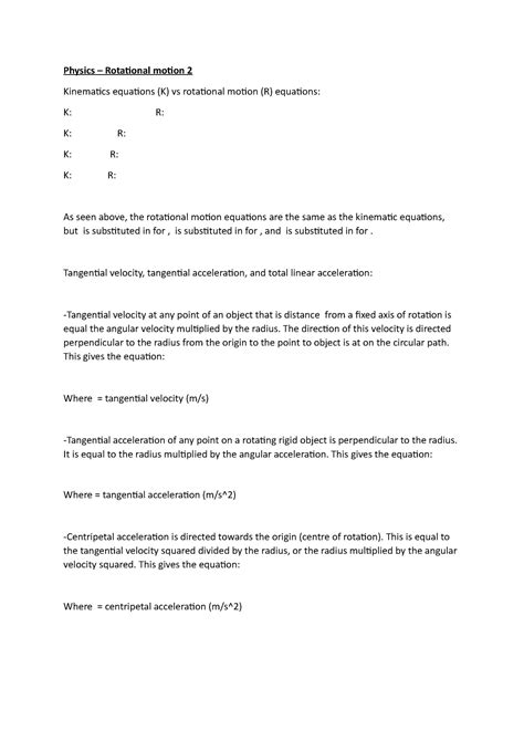 Rotational Motion Equations Tangential Velocity Tangential