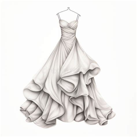 Romantic White Long Dress Illustration With Detailed Shading Stock